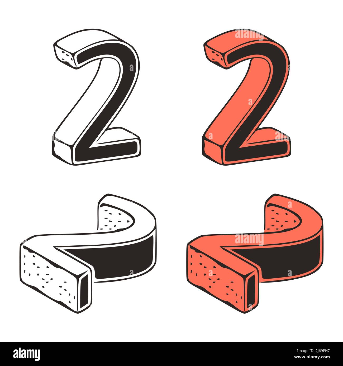 Isometric number 2 doodle vector illustration on white background ...