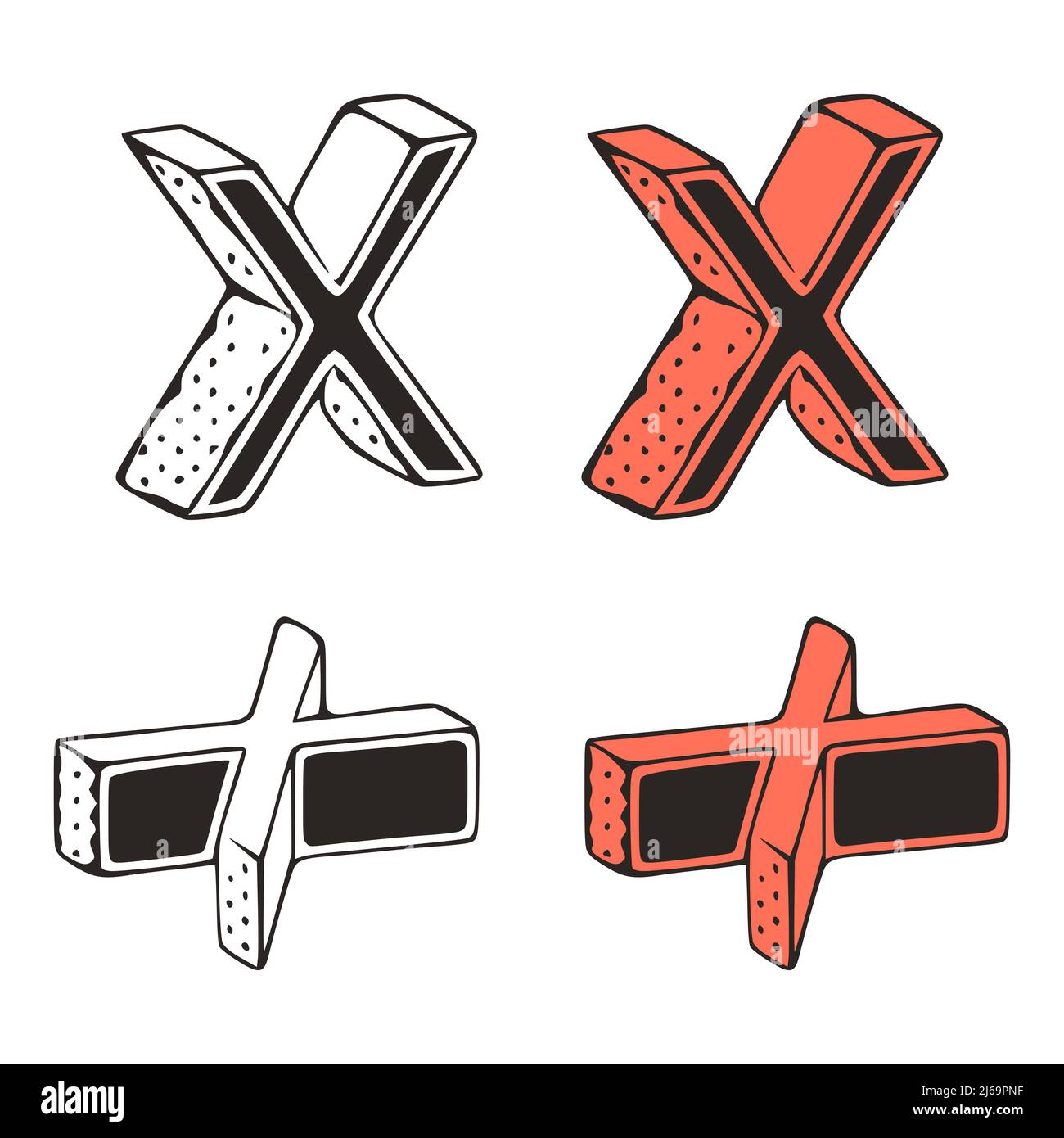 Isometric letter x doodle vector illustration on white background ...