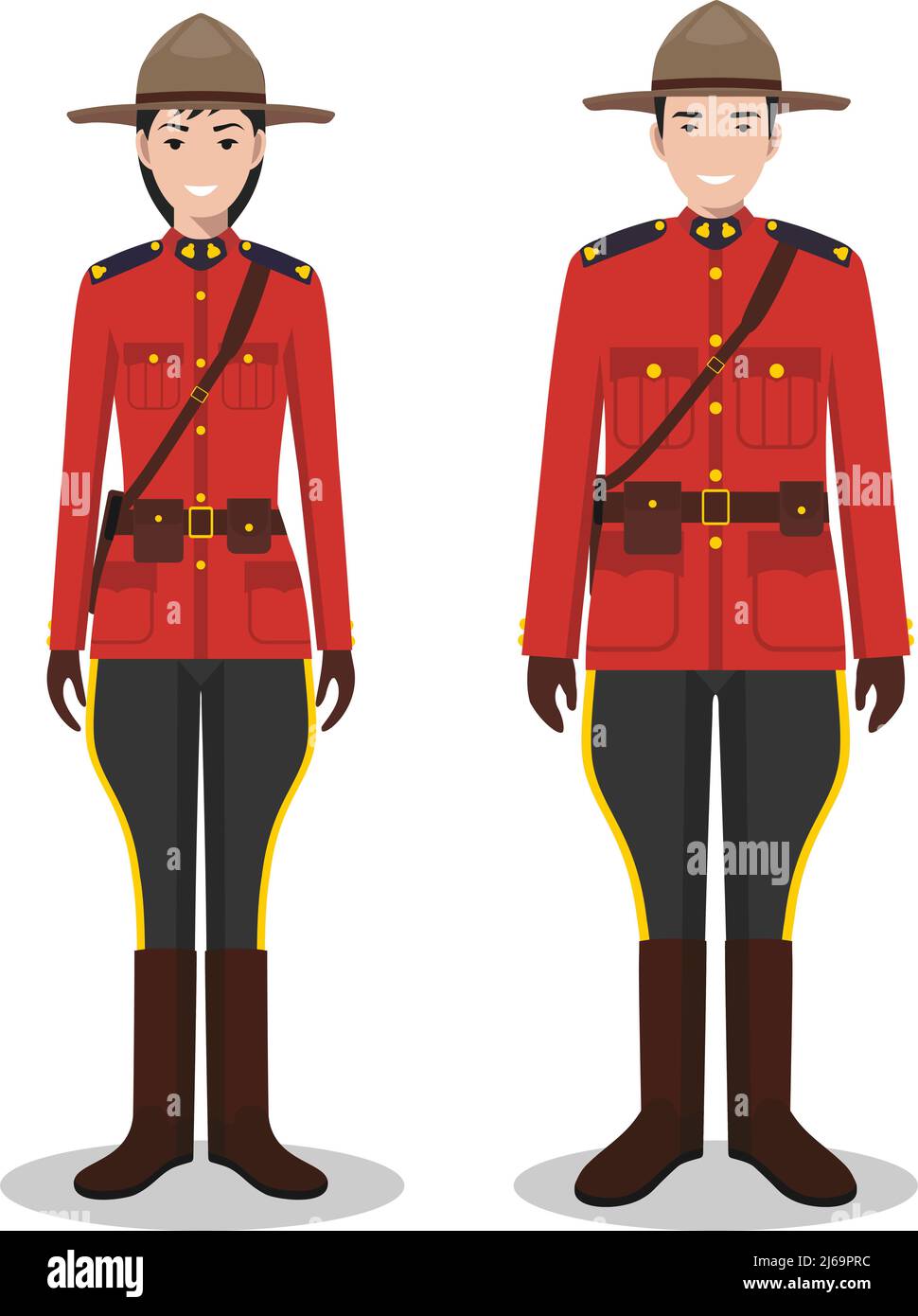Couple of canadian police people isolated on white background. Set of ...