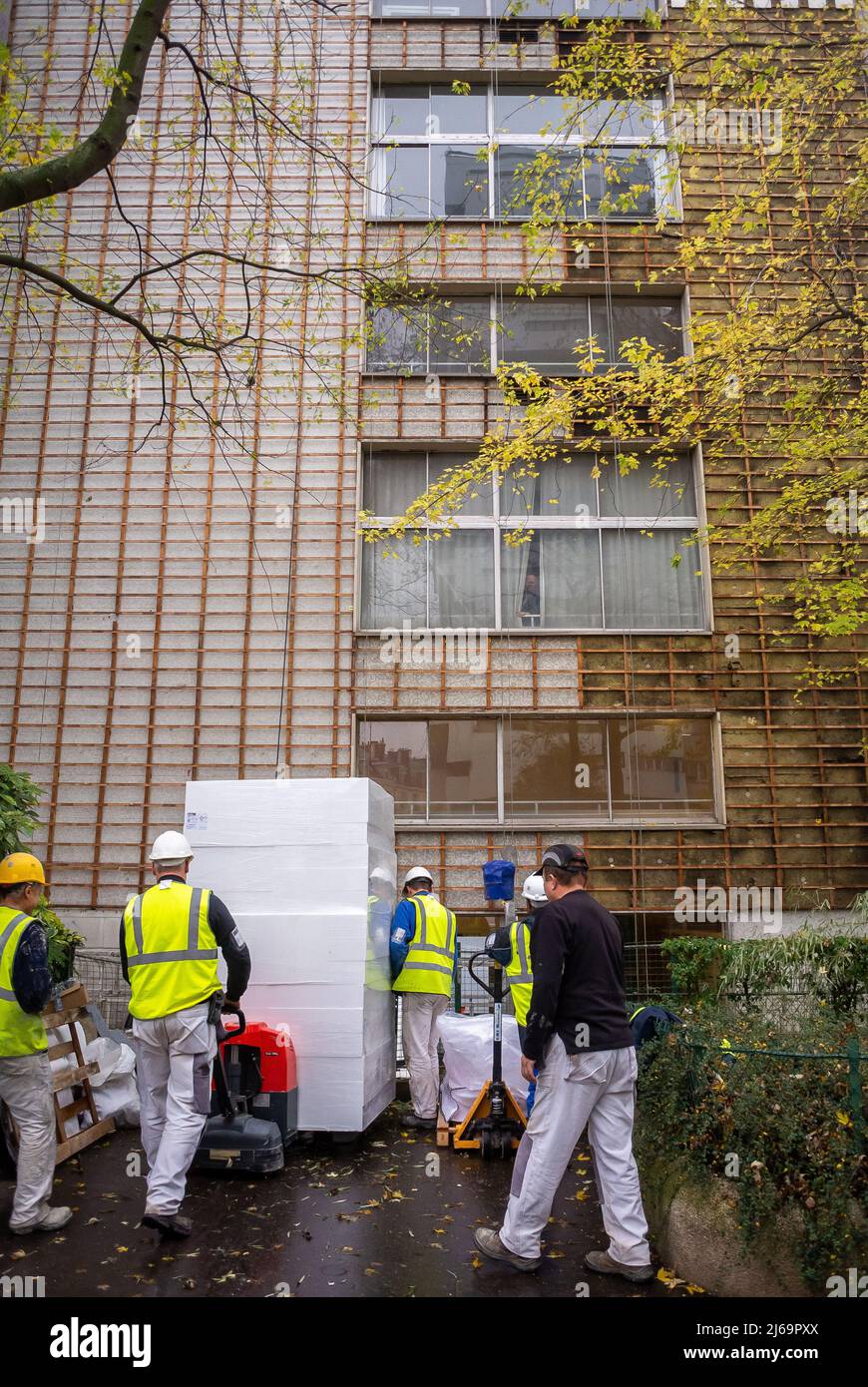 Paris, France, Construction Workers on Site using Insulation Materials ...