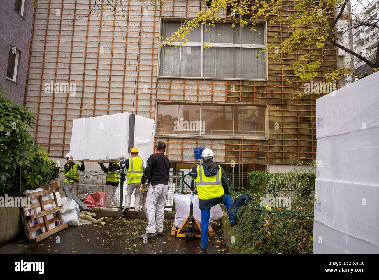 Paris, France, Construction Workers on Site using Insulation Materials ...