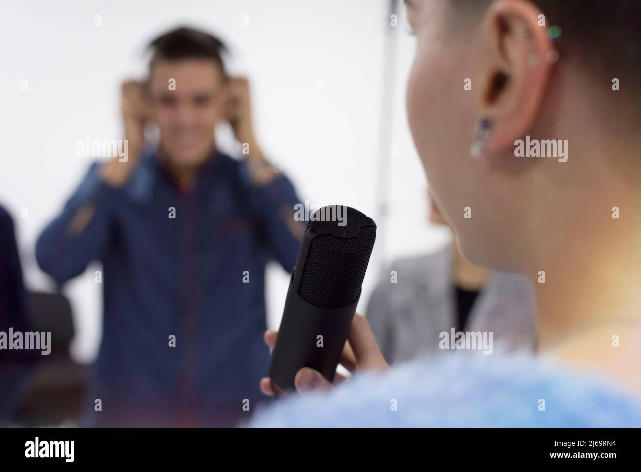 Students with video camera in computer lab, Filming in a Studio ...