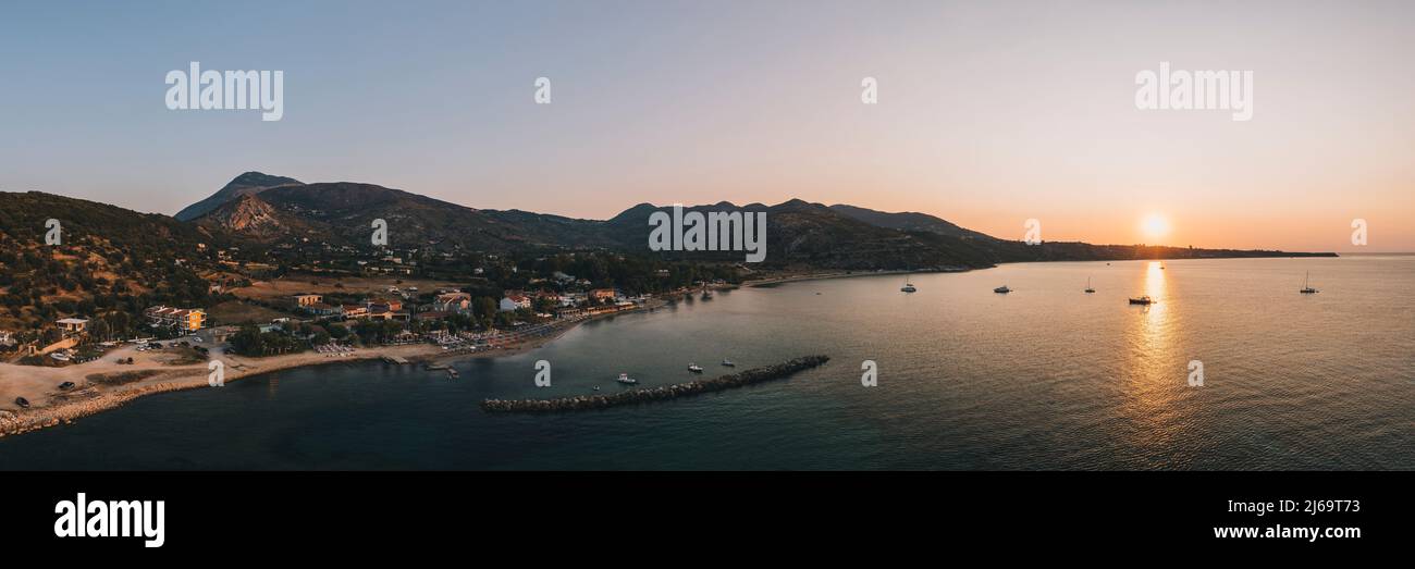 Panoramic view of Katelios village at sunrise, Kefalonia, Greece Stock ...