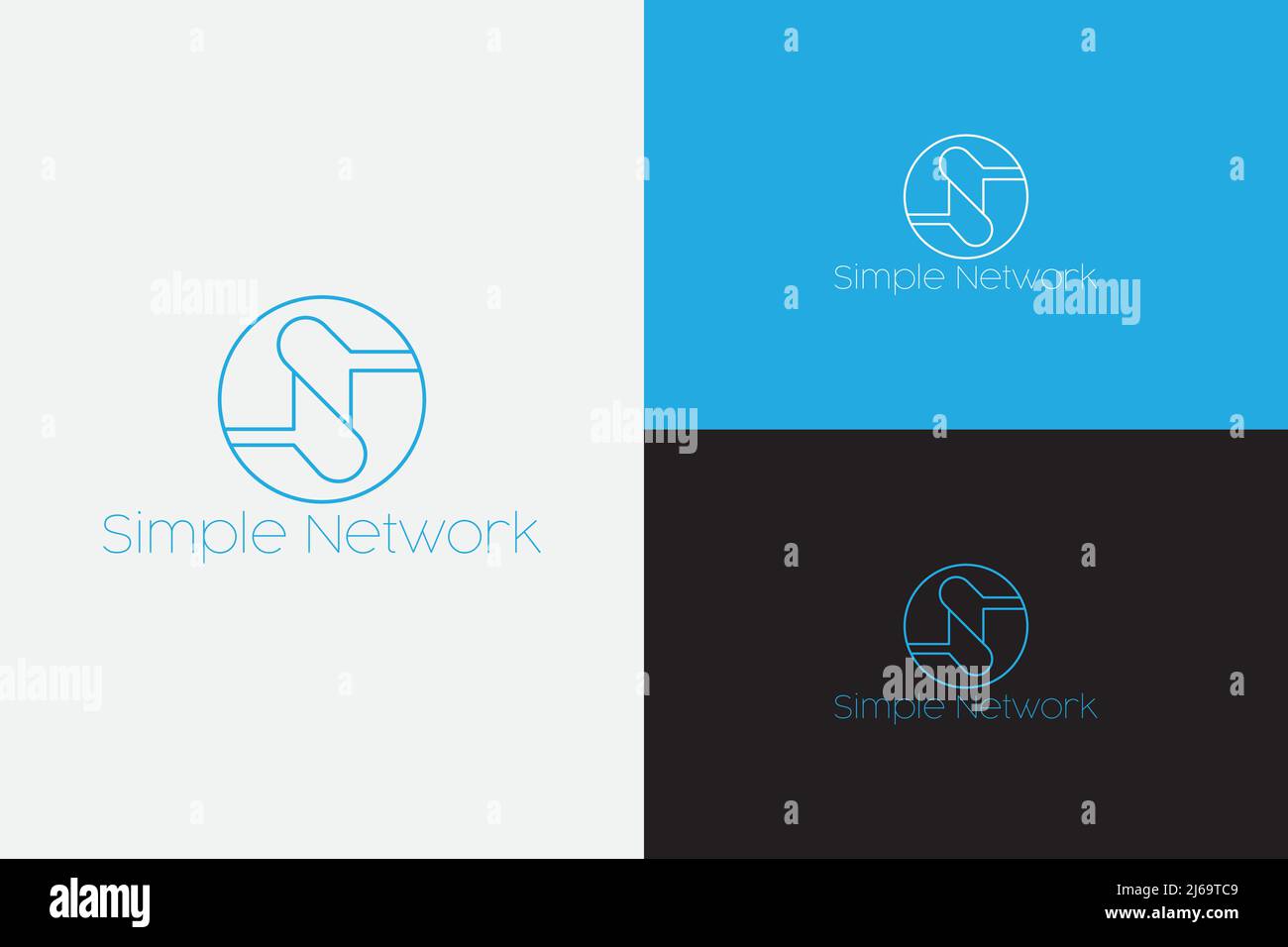Simple flat line art logo design with letter S and N for simple network ...