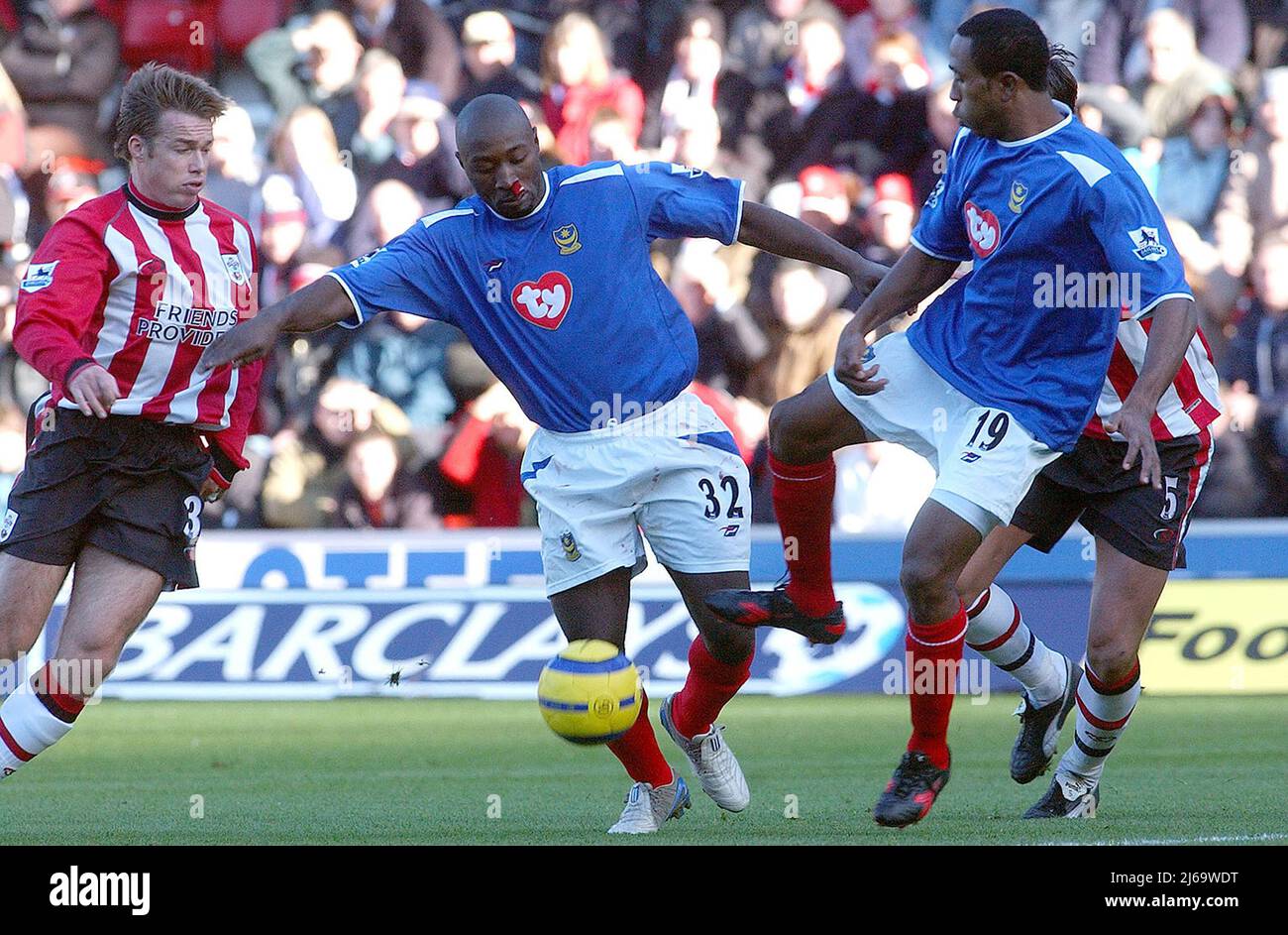 SOUTHAMPTON V PORTSMOUTH LUA LUA BIRSTS THROUGH THE SOUTHAMPTON DEFENCE PIC MIKE WALKER, 2004 ...
