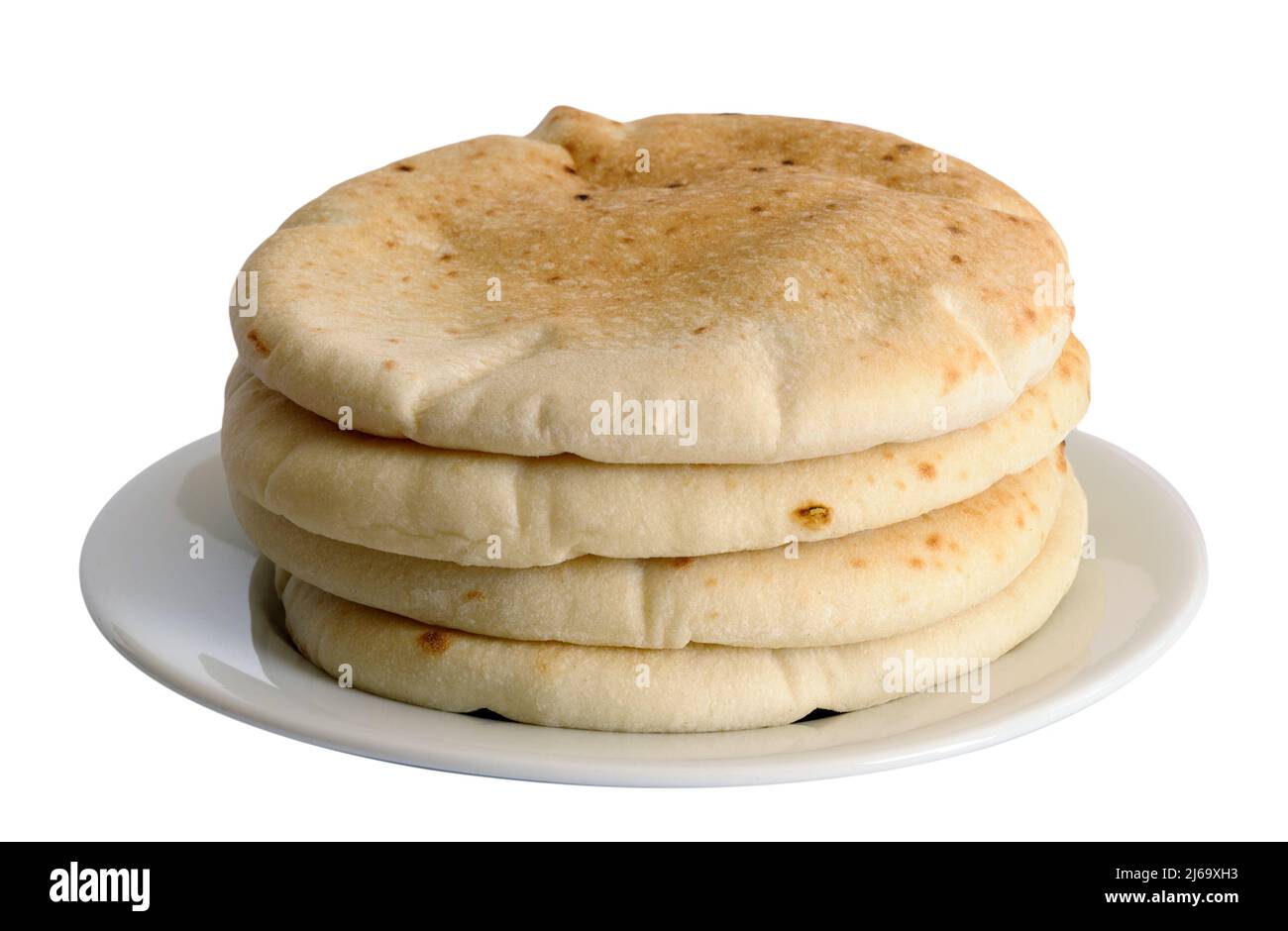 A stack of pita cake on a white plate, isolated Stock Photo - Alamy