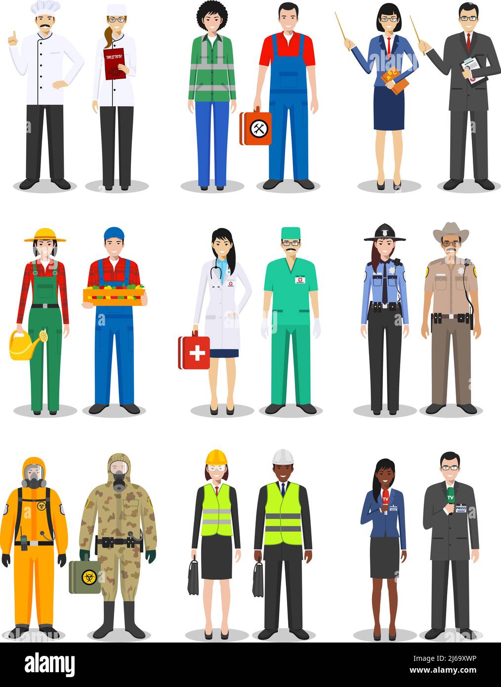 People occupation characters set in flat style isolated on white ...