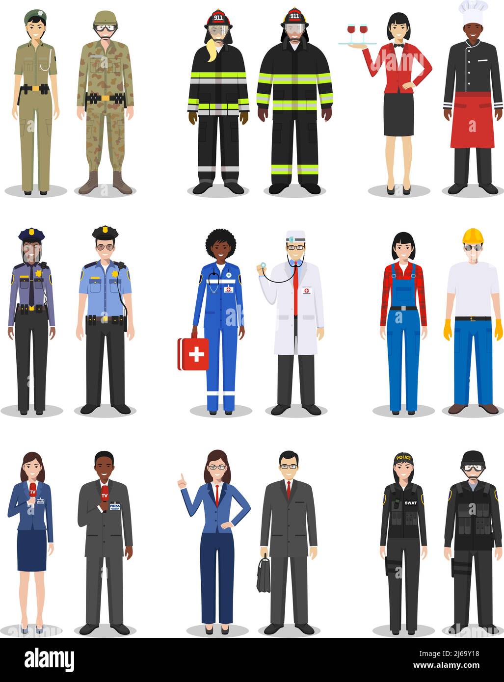 People occupation characters set in flat style isolated on white ...