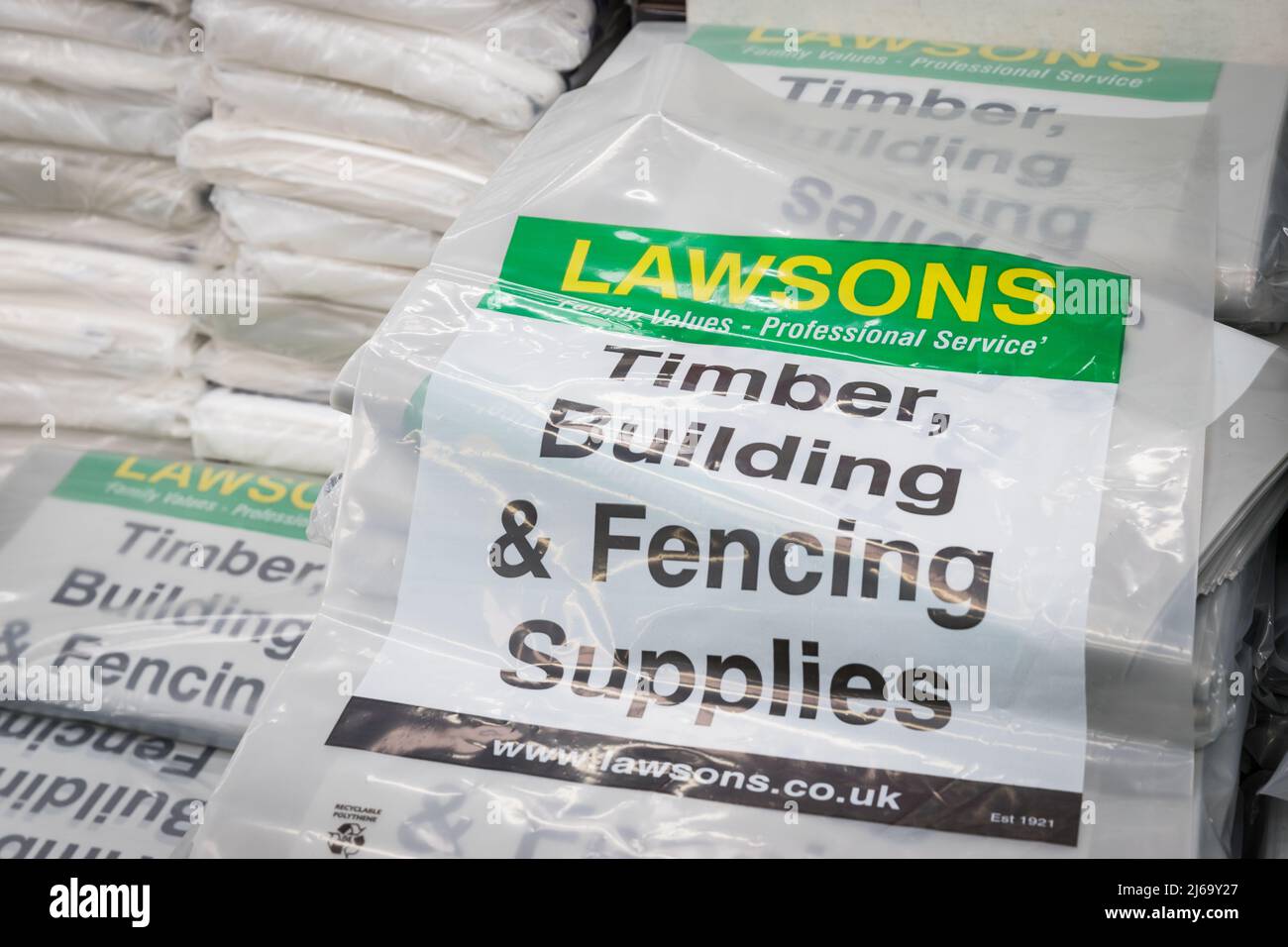 Lawsons' builders' merchant bag featuring branding Stock Photo - Alamy
