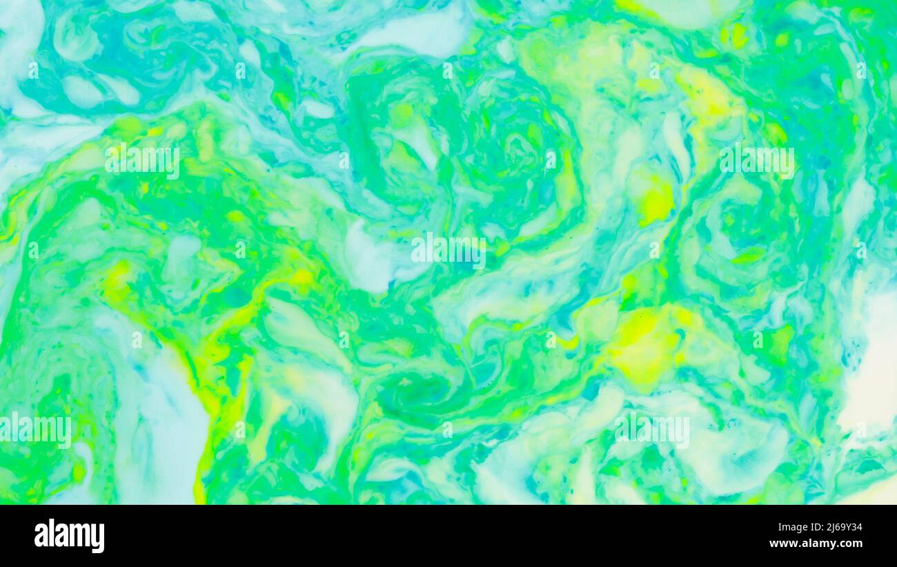 Fluid art creative background. Turquoise yellow spots on liquid ...