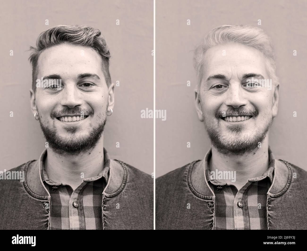 Comparison portrait of the same caucasian man young and old ...