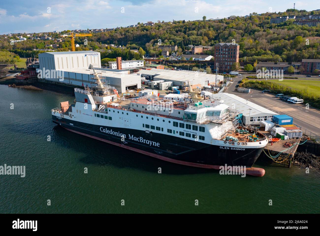 Port Glasgow, Scotland, UK. 29 April 2022. The MV Glen Sannox ferry is ...