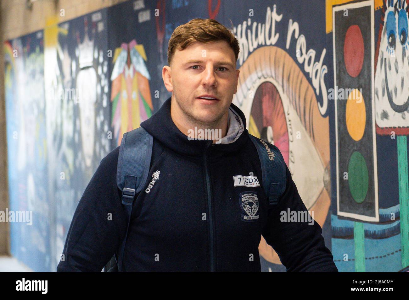 George Williams #7 of Warrington Wolves arrives at The Halliwell Jones ...