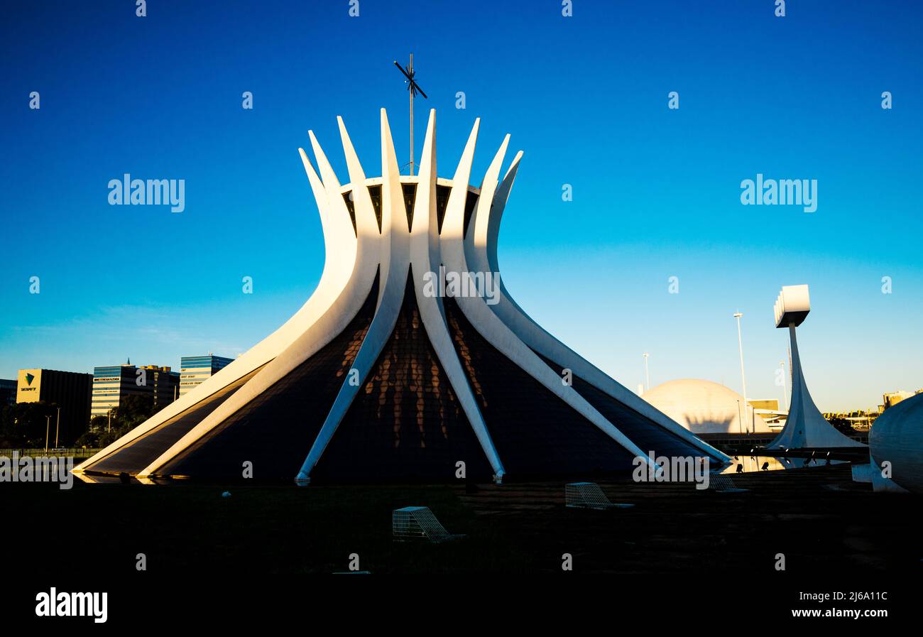 metropolitan cathedral of brasilia, Brazil at dusk stained glass by ...