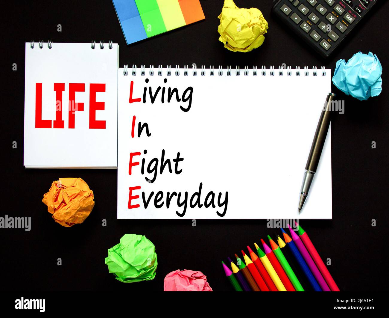 LIFE living in fight everyday symbol. Concept words LIFE living in ...
