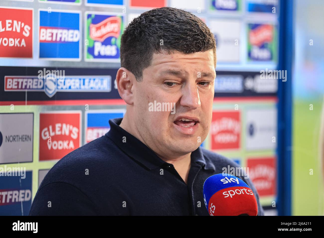Matt Peet Head Coach of Wigan Warriors speaks to Jenna Brooks of Sky ...