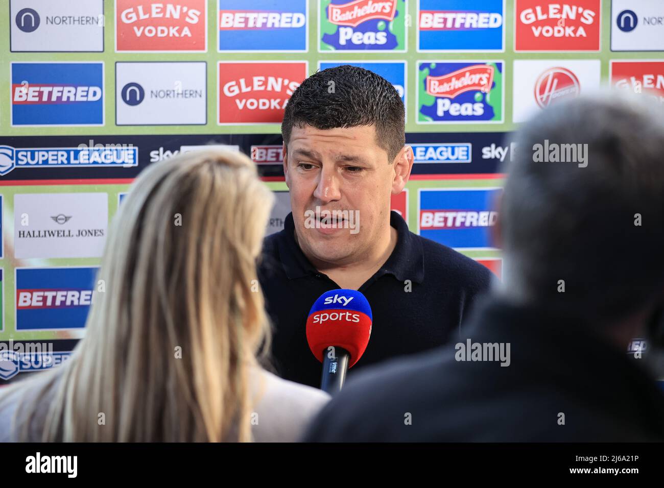 Matt Peet Head Coach of Wigan Warriors speaks to Jenna Brooks of Sky ...
