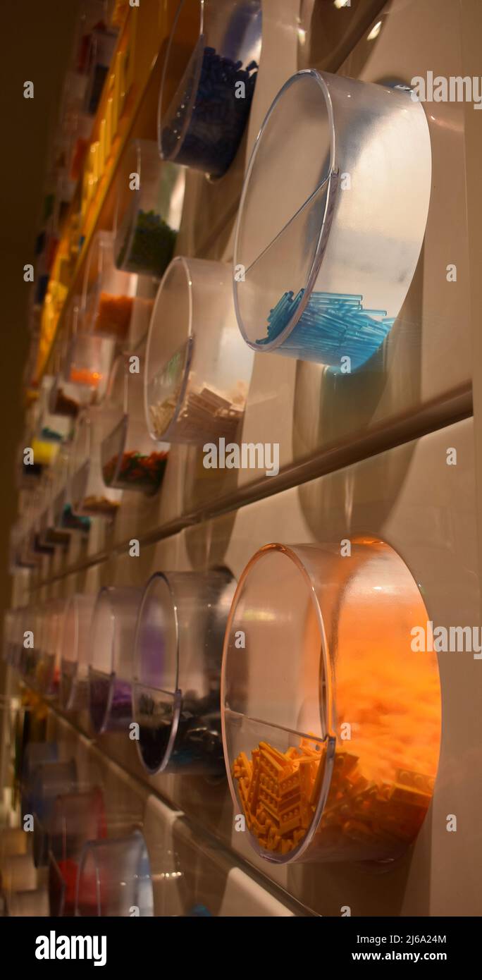 Lego Bricks In Lego Store And Nanoblock Bricks And Sets Up Close Stock ...