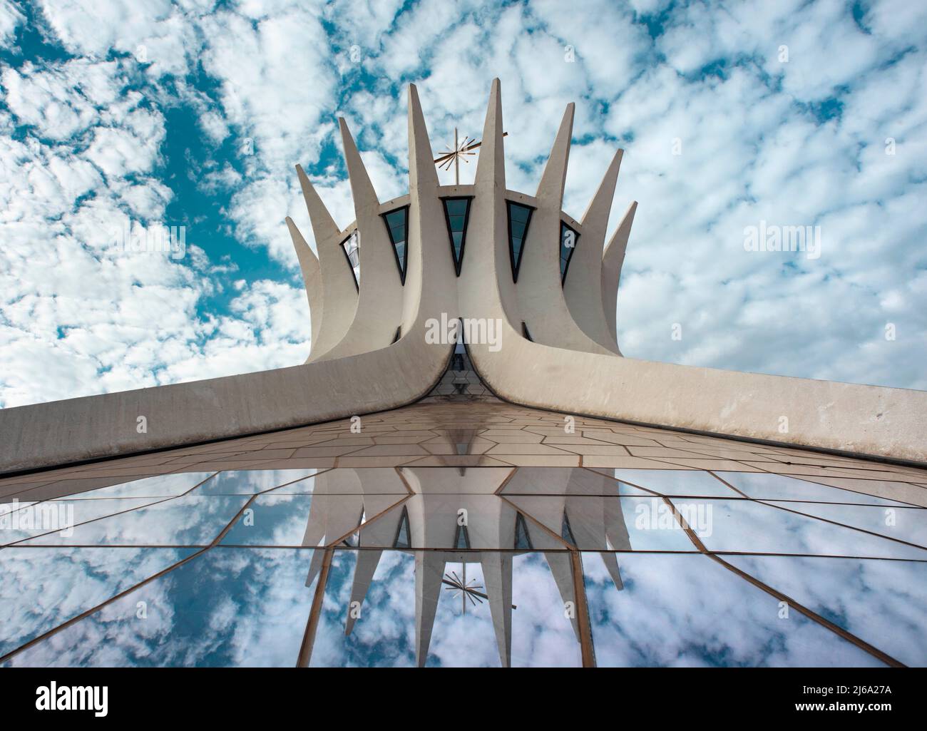 Metropolitan Cathedral of Brasilia with reflections of the sky in its ...