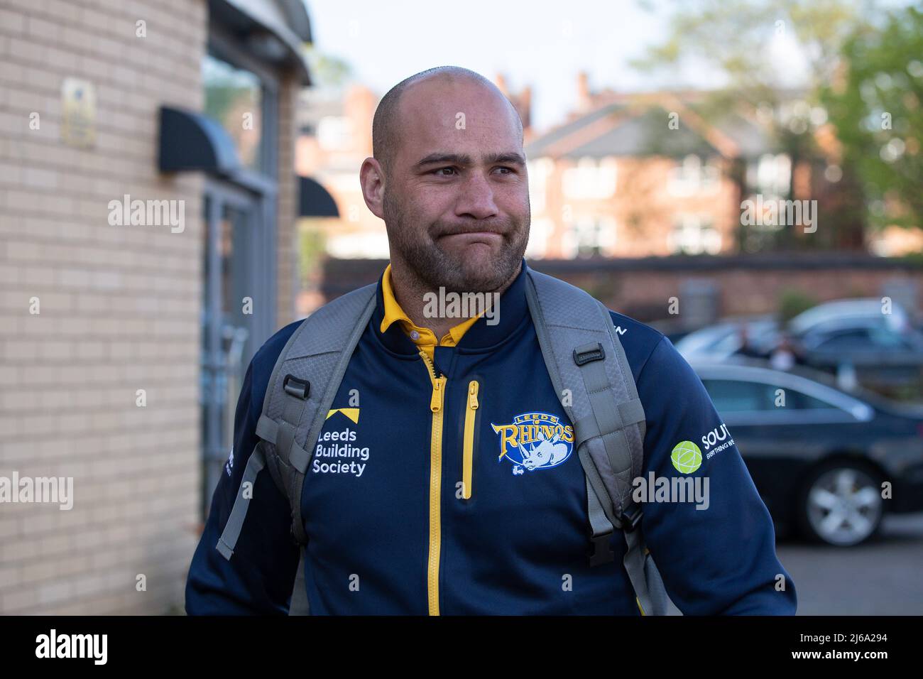 Bodene Thompson (19) of Leeds Rhinos arrives at Headingley Stadium ...