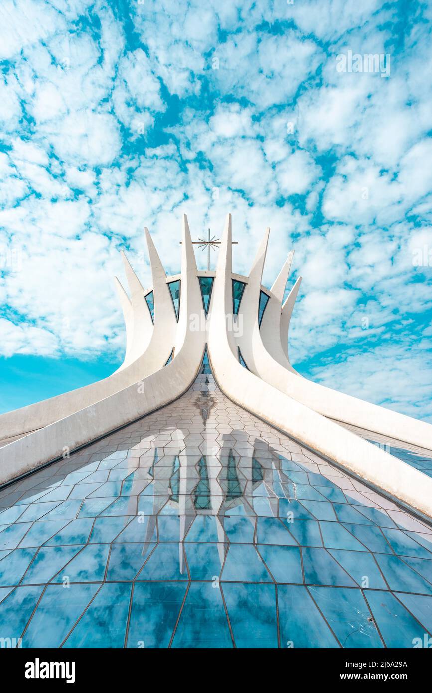 Metropolitan Cathedral of Brasilia with reflections of the sky in its ...