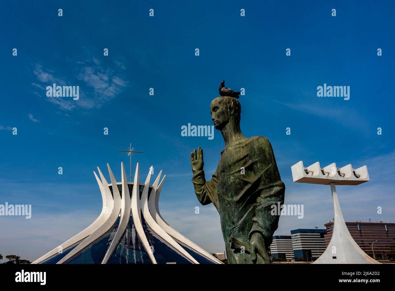 The metropolitan cathedral of brasilia at dusk with its statues stained ...