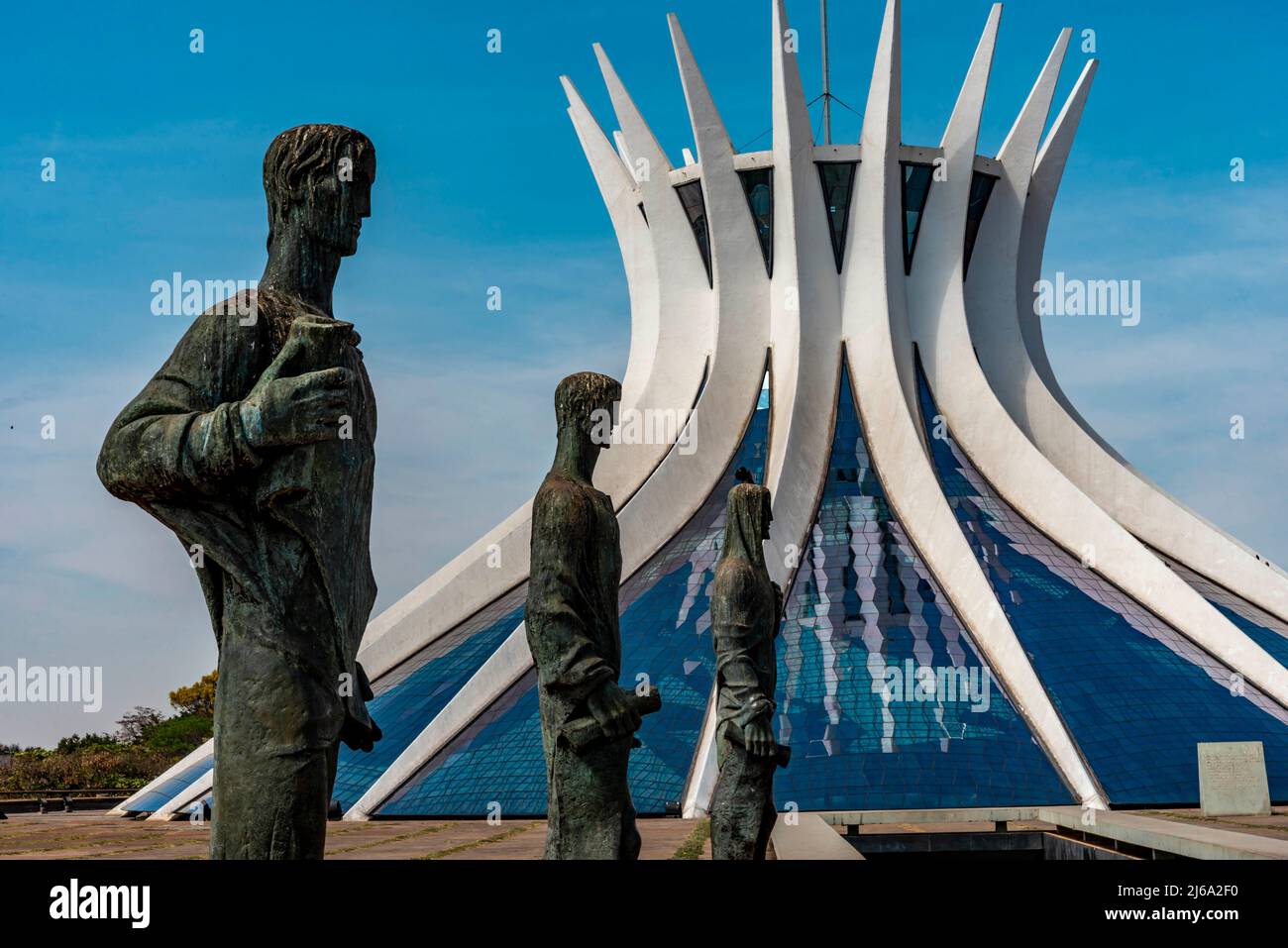 The metropolitan cathedral of brasilia at dusk with its statues stained ...