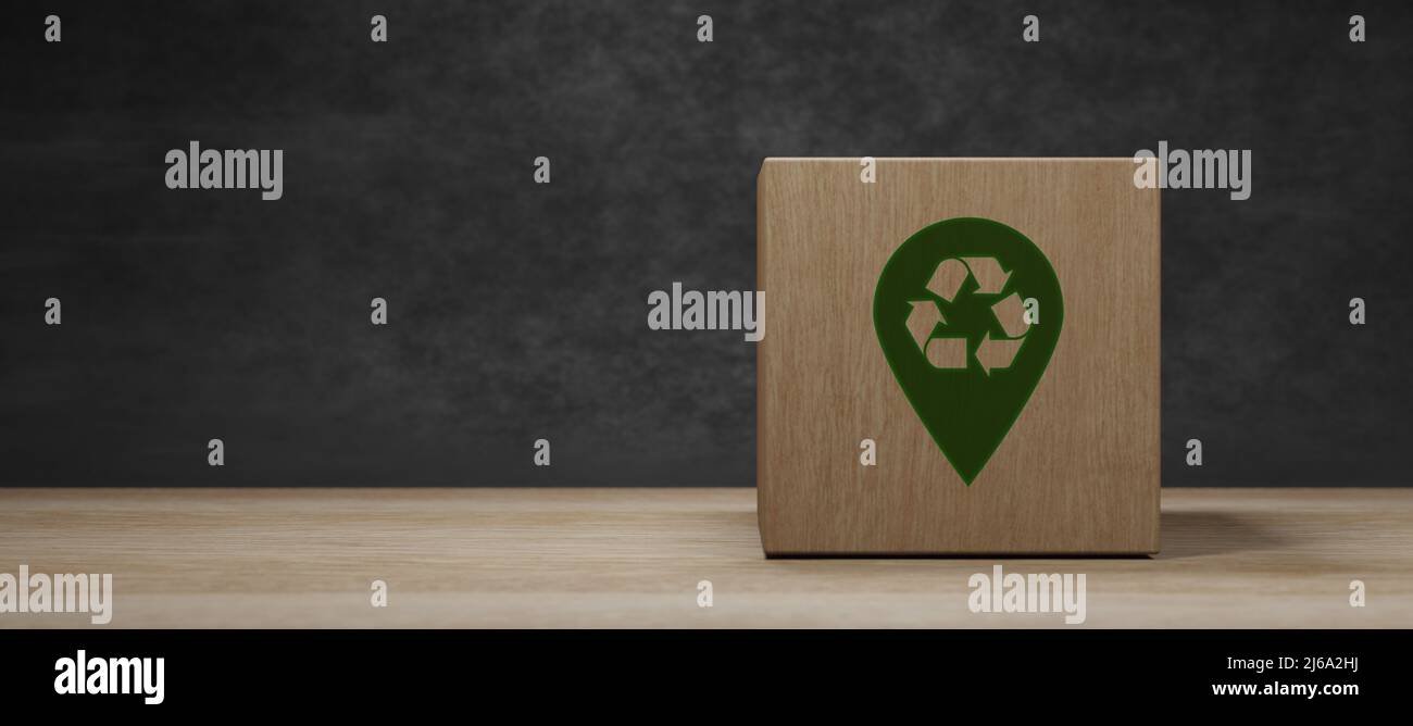 Zero waste zone concept with glow low poly location marker, recycle ...