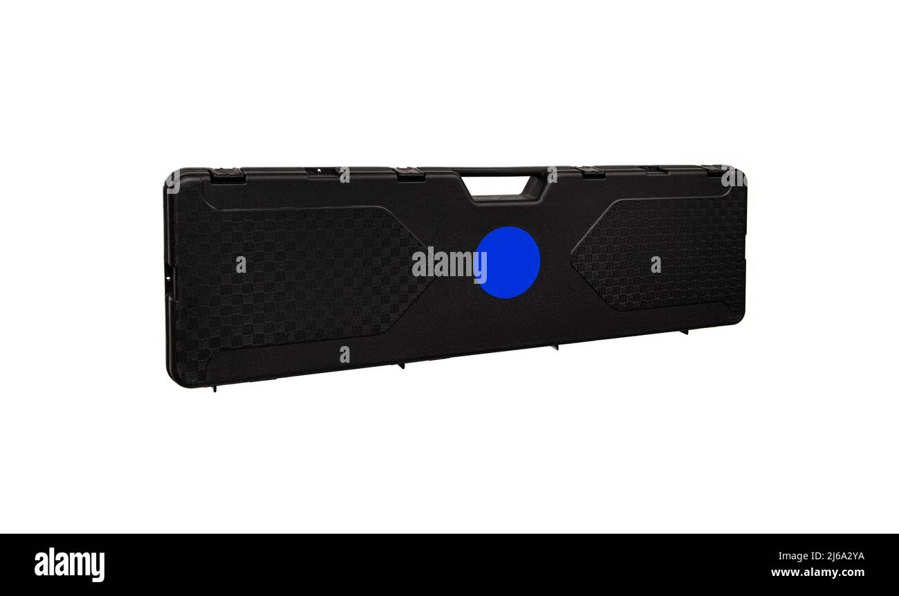 Black plastic case with foam inside. Weapon case isolate on white ...