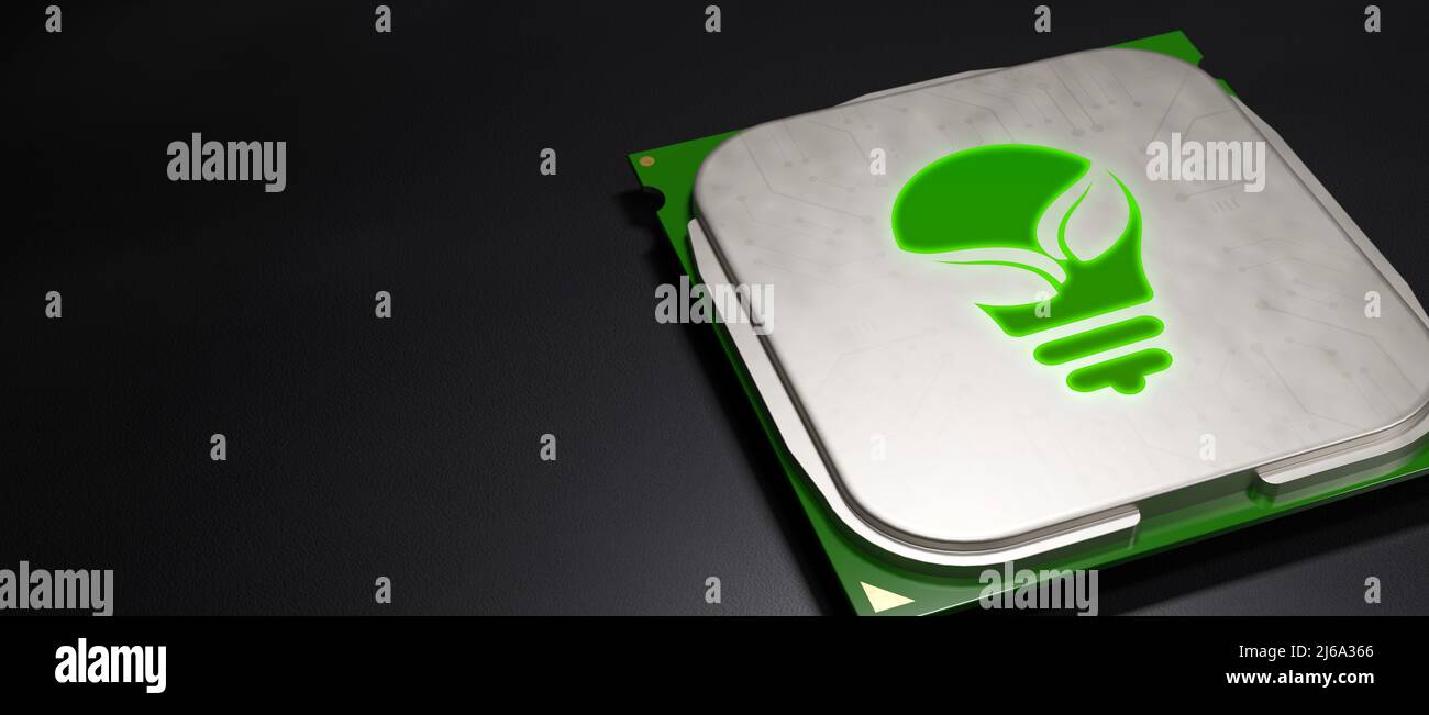 Energy efficient microprocessor, eco-friendly electronics. 3D Render ...