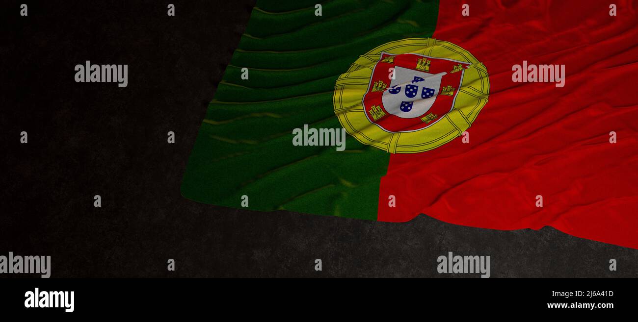 The flag of Portugal isolated on black, realistic 3D wavy Portuguese ...
