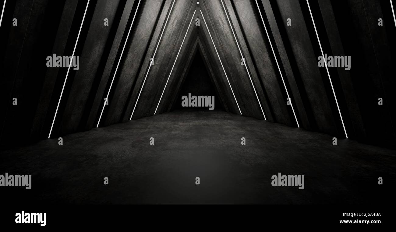 empty modern architecture design of triangle form tunnel background. 3D ...