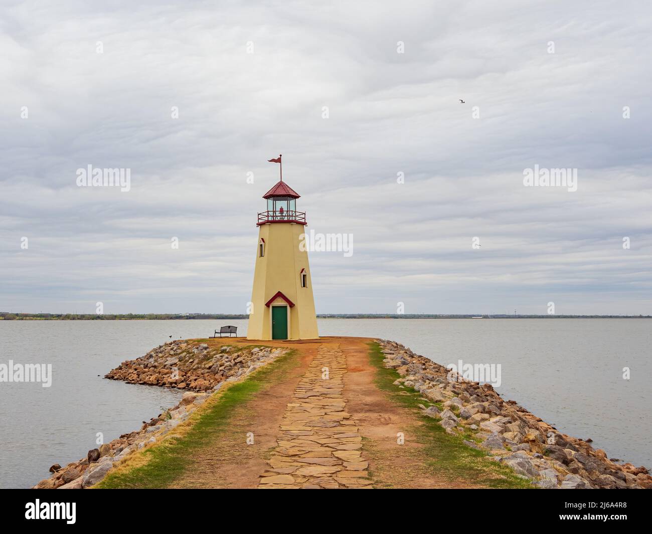 Overcast view of the lighthouse of Lake Hefner at Oklahoma Stock Photo ...