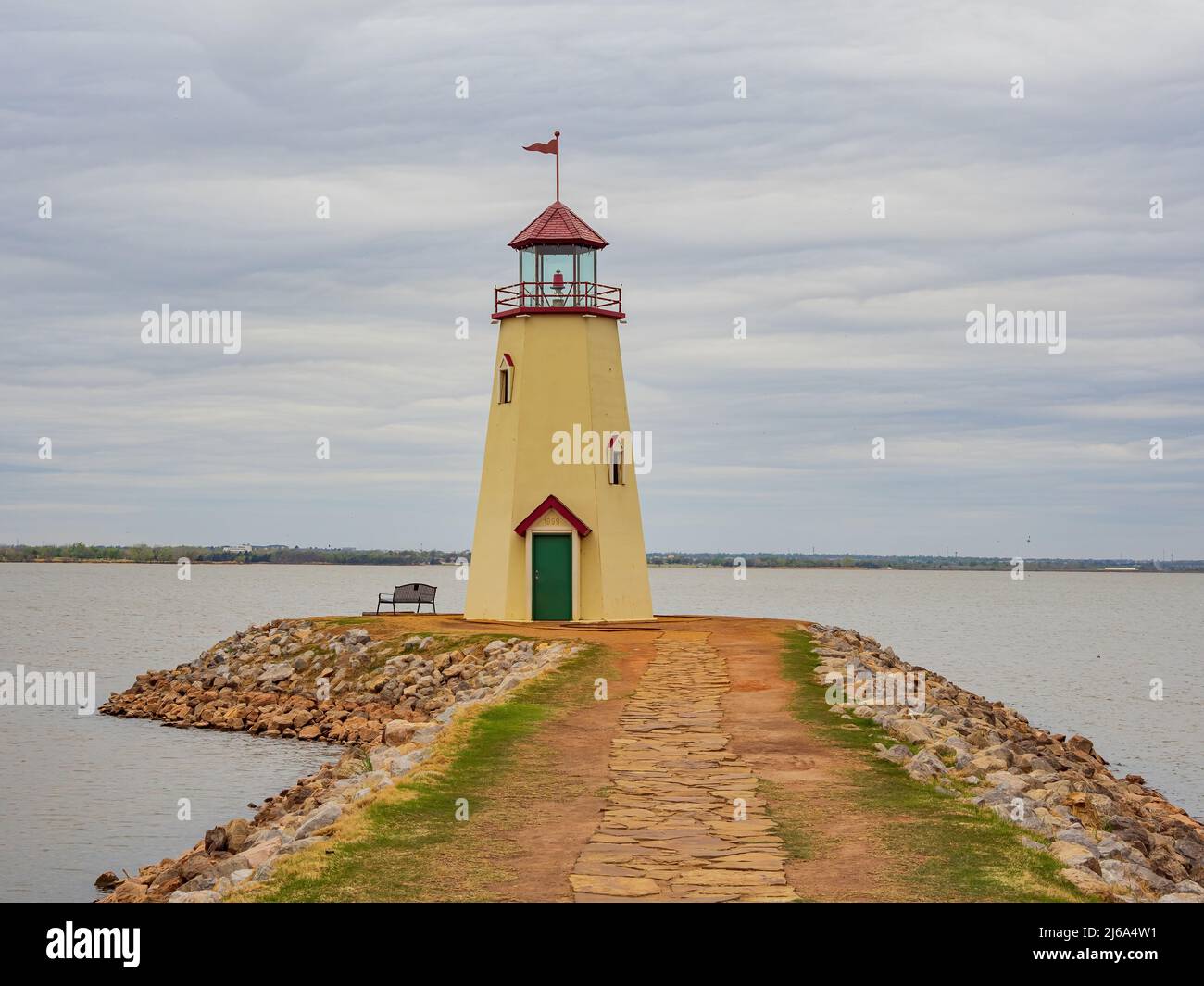 Overcast view of the lighthouse of Lake Hefner at Oklahoma Stock Photo ...