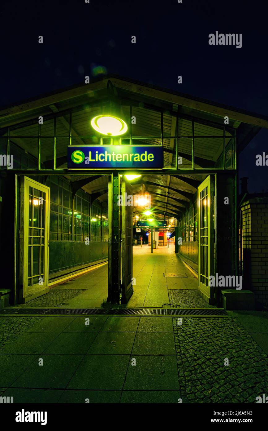 Berlin, Germany - July 12, 2018: Night scene of an old Berlin S-Bahn ...