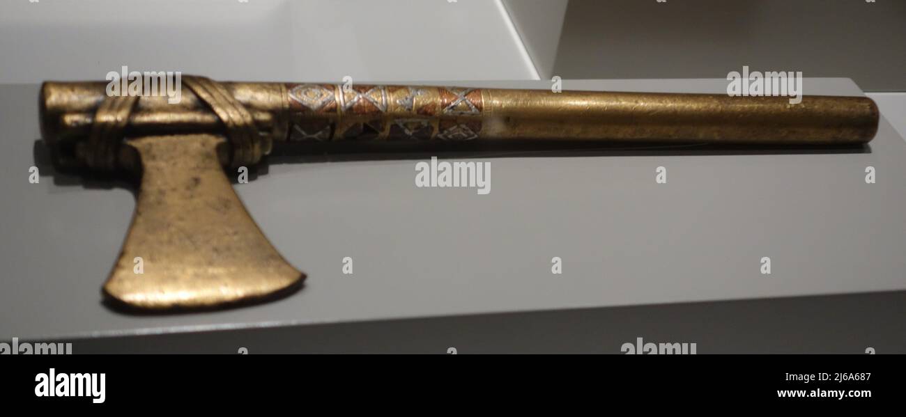 Metal Ax manufactured of bronze with copper and silver inlay. Inca ...