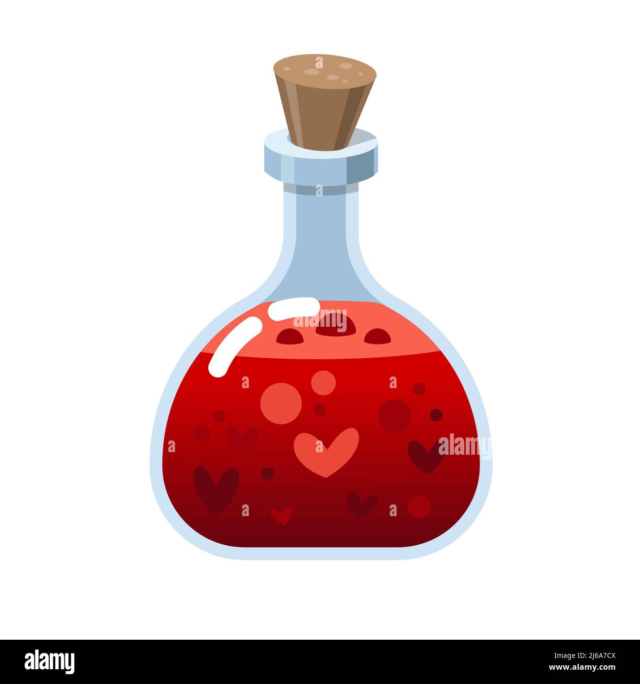 Magic glass bottle. Alchemy love elixir in glass flask. Cork and red ...