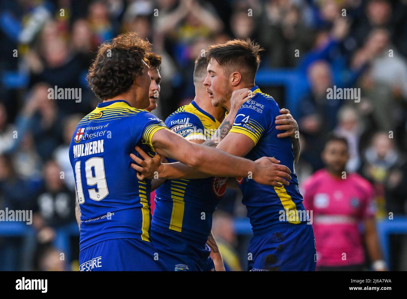 Riley Dean #27 of Warrington Wolves goes over for a try Stock Photo - Alamy
