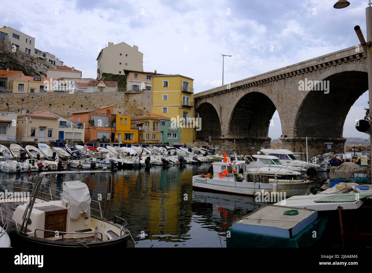Boats docked in a small Marina area in Marseilles, France Stock Photo ...