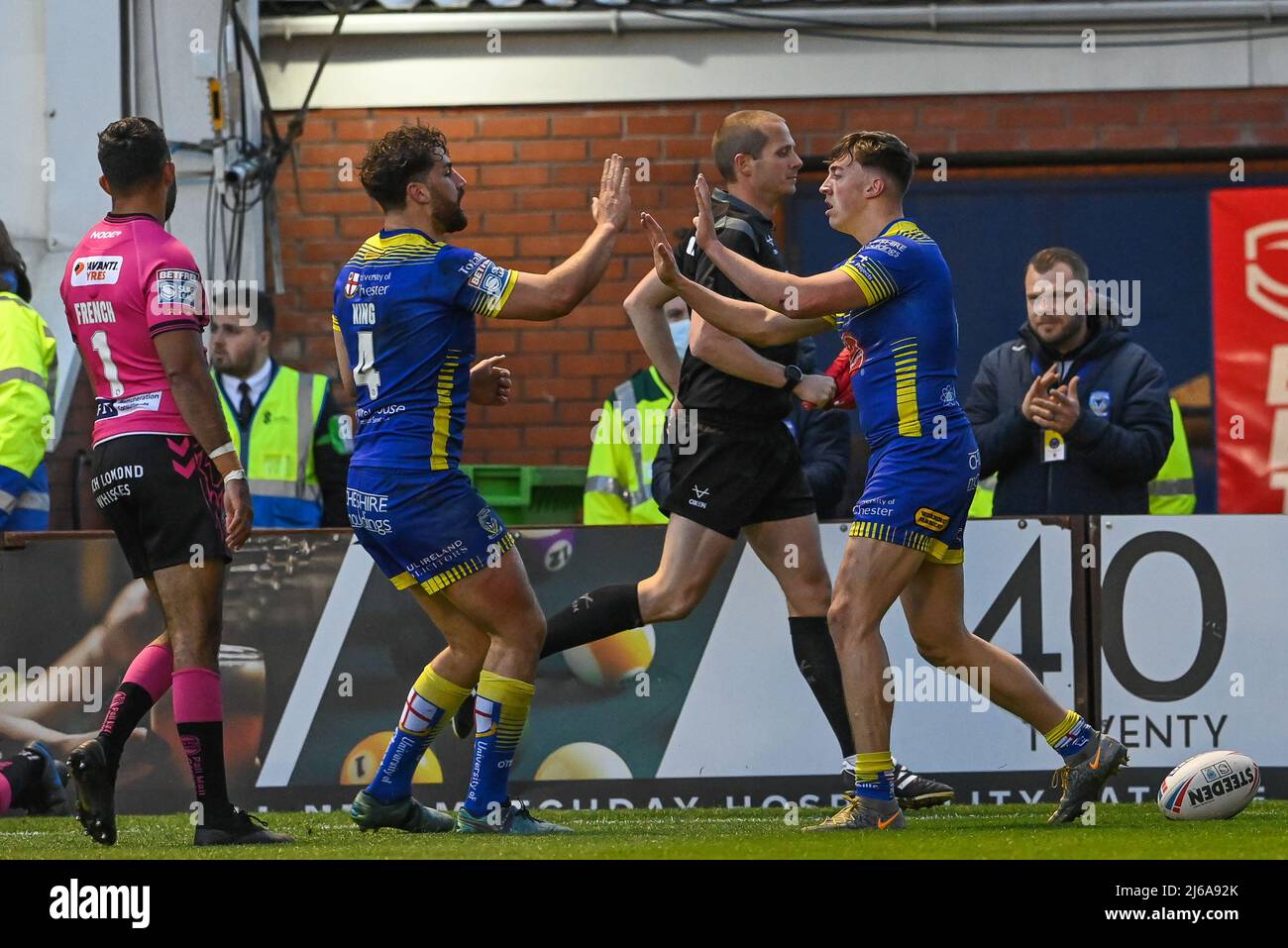 Matty Ashton #5 of Warrington Wolves celebrates his try Stock Photo - Alamy