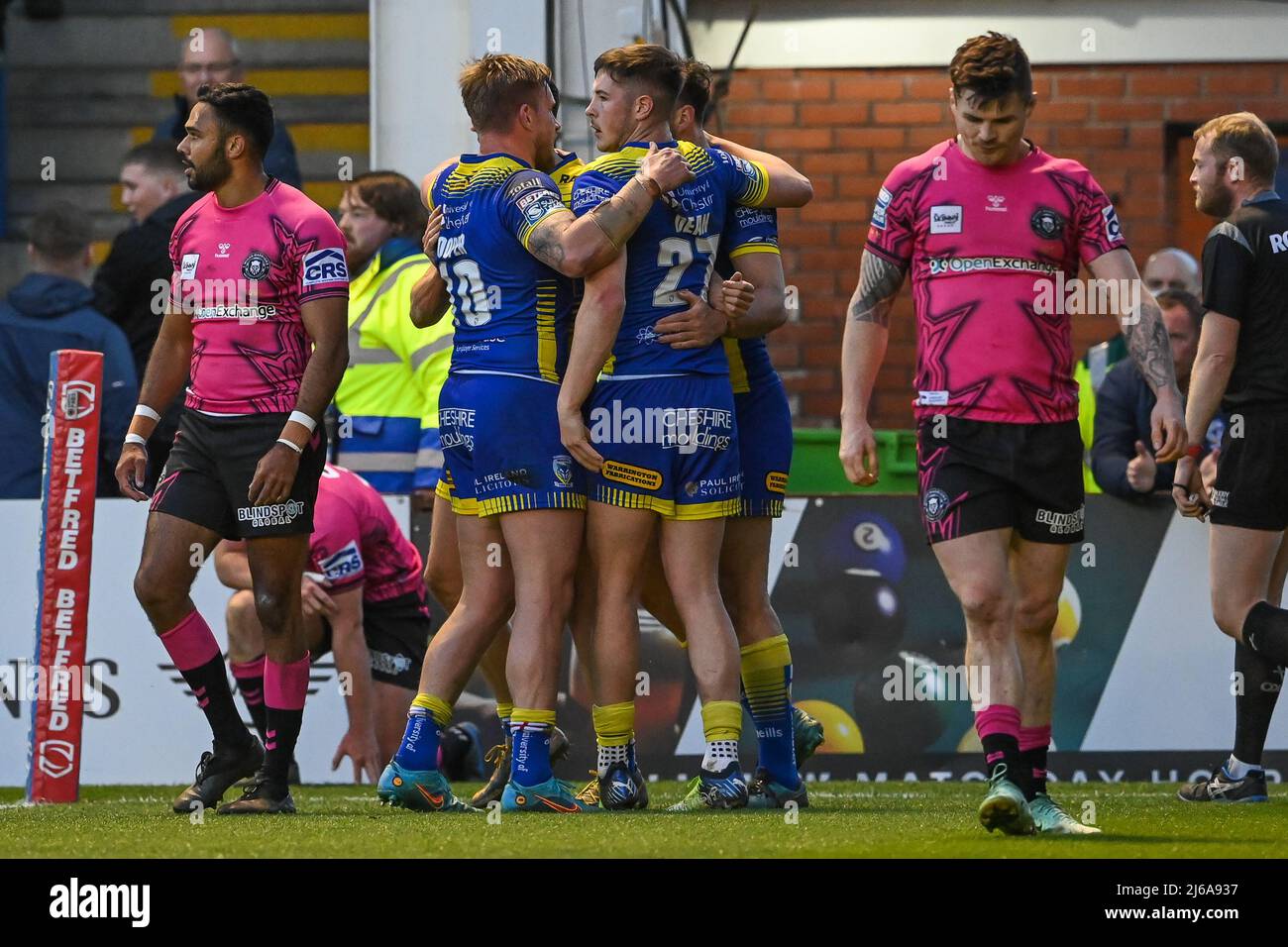 Matty Ashton #5 of Warrington Wolves celebrates his try Stock Photo - Alamy
