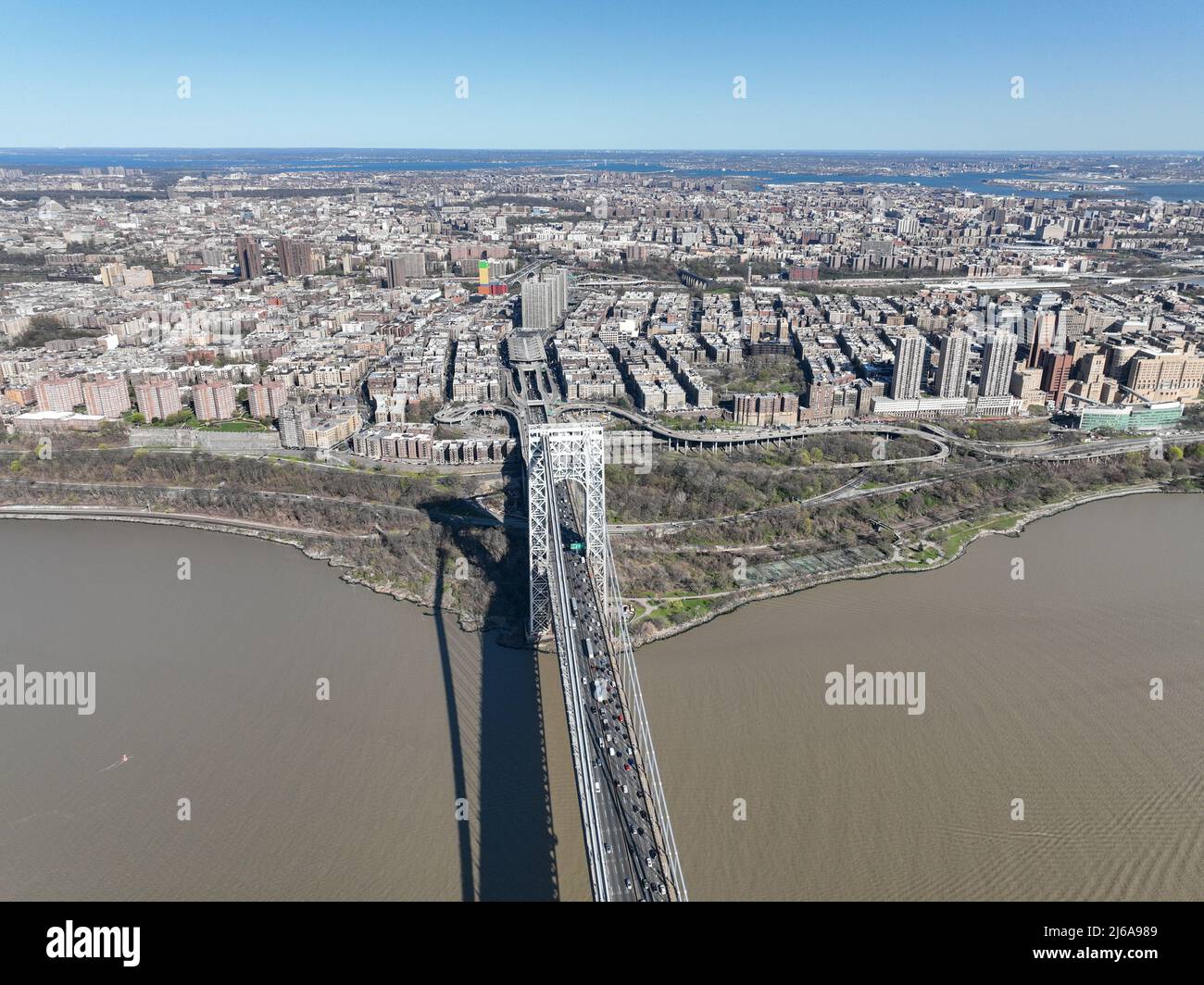 Aerial view of George Washington Bridge in Fort Lee, NJ. George ...
