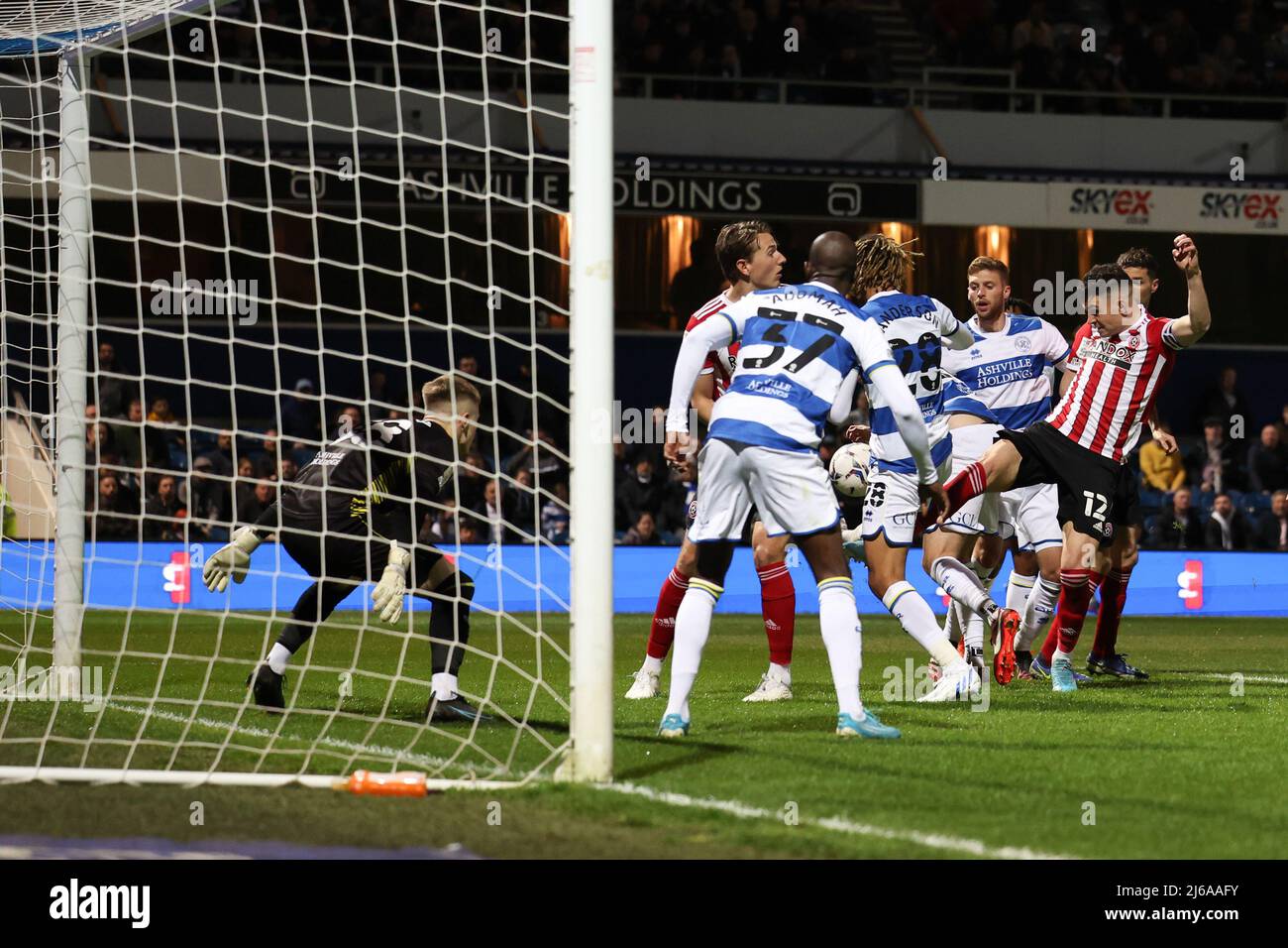 John Egan of Sheffield United shoots at goal Stock Photo - Alamy