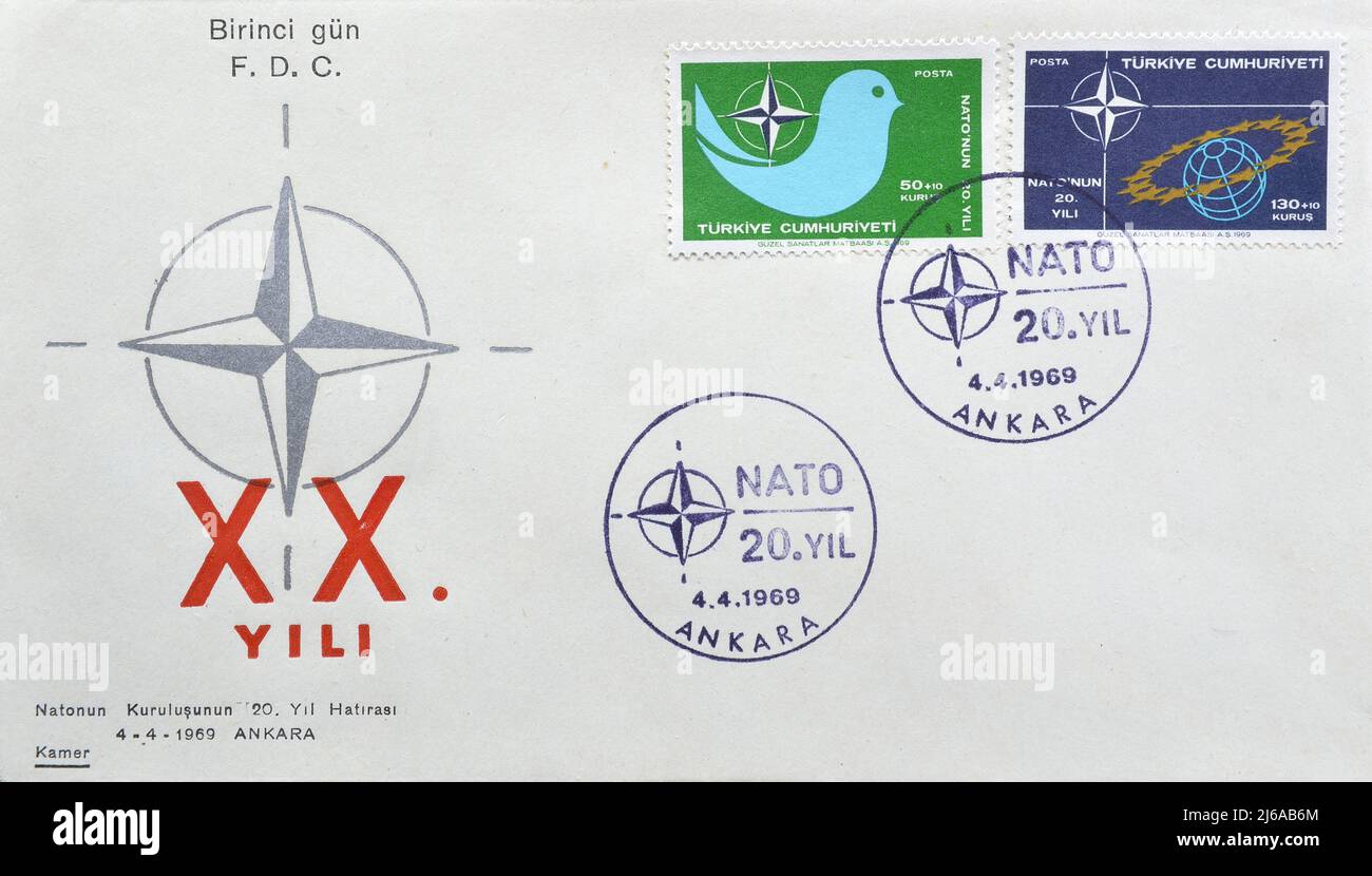 Cancelled First Day Cover Letter printed by Turkey, that shows NATO ...