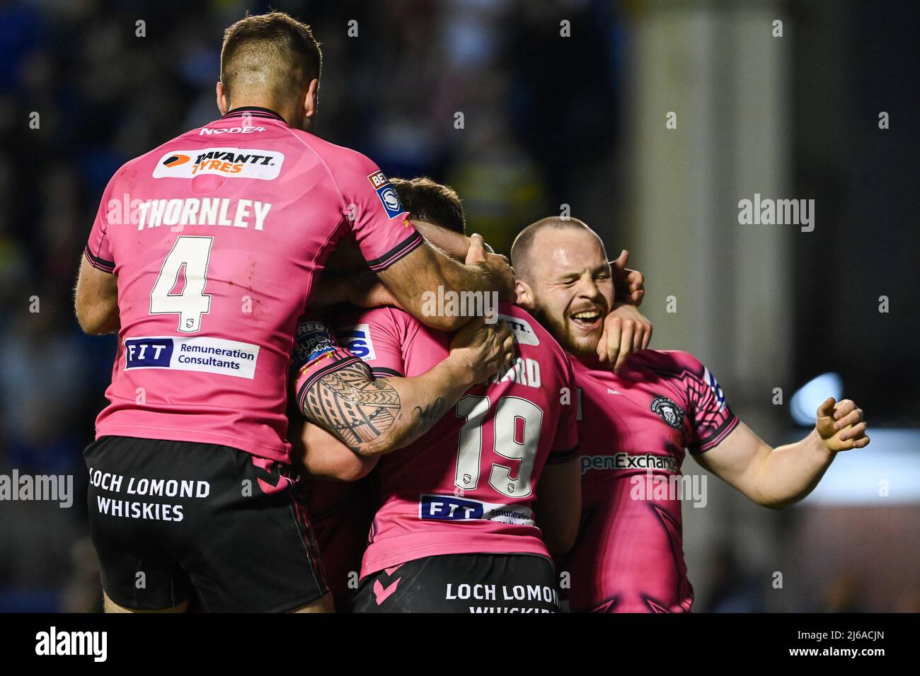 Ethan Havard (19) of Wigan Warriors celebrates his try Stock Photo - Alamy
