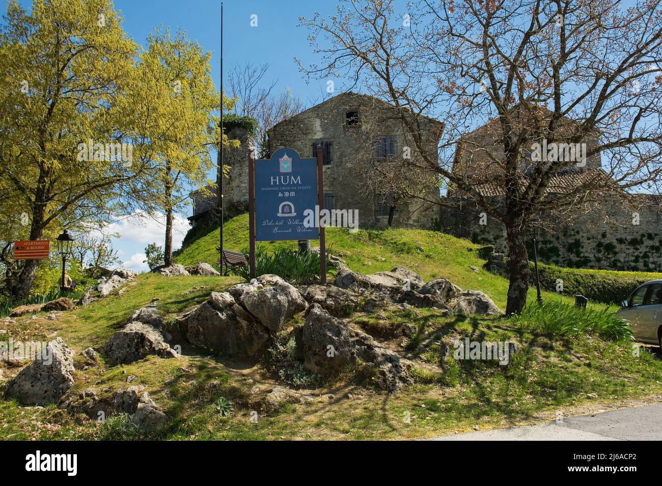 Hum, Croatia - April 16th 2022. The historic medieval village of Hum in ...
