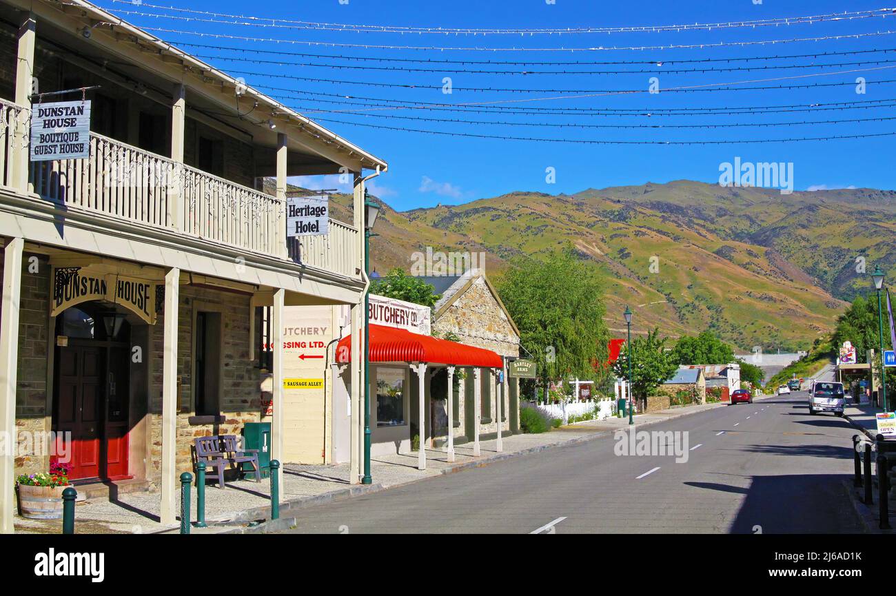 Clyde, New Zealand - December 9. 2013: View on town street with ...