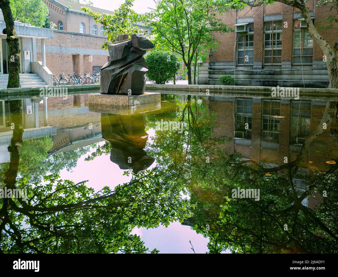 Taipei, JUL 1 2014 - Sunny view of the Ju Ming art sculpture of NTU ...