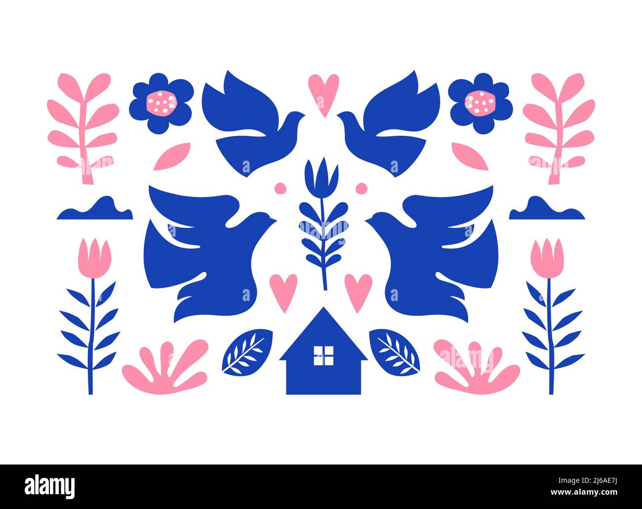 Nordic Folk pattern with birds and floral elements Stock Vector Image ...