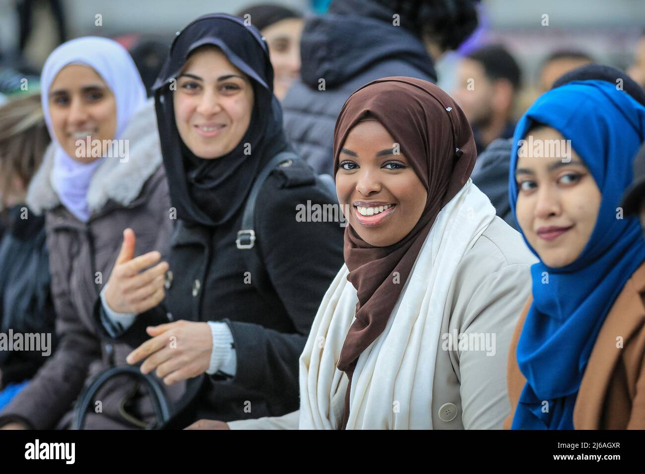 London, UK, 29th April 2022. A group of ladies take part in the Iftar ...